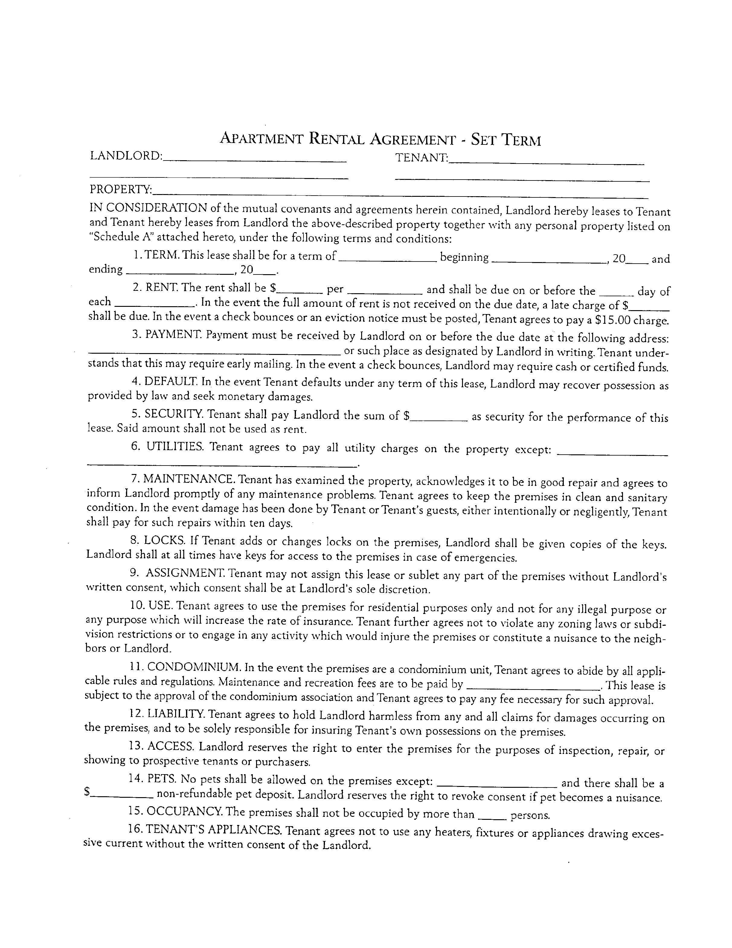 Printable Apartment Rental Agreement Template Classles Democracy