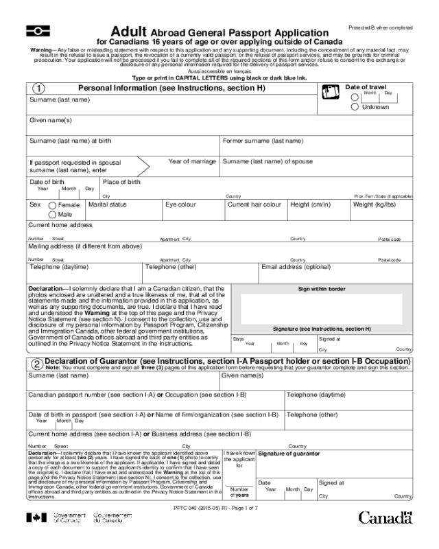 Adult Abroad General Passport Application Canada Edit Fill Sign 