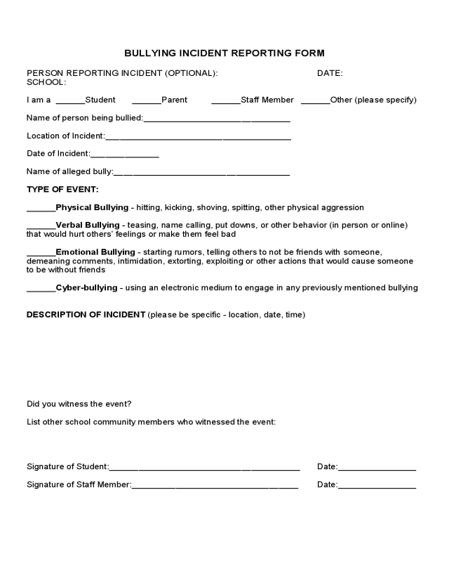2024 Bullying Report Form Fillable Printable PDF Forms Handypdf
