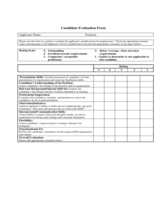 2024 Candidate Evaluation Form Fillable Printable PDF Forms Handypdf