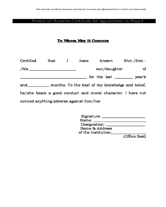 2023 Character Certificate Form Fillable Printable PDF Forms 