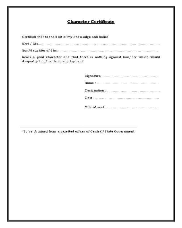 2023 Character Certificate Form Fillable Printable PDF Forms