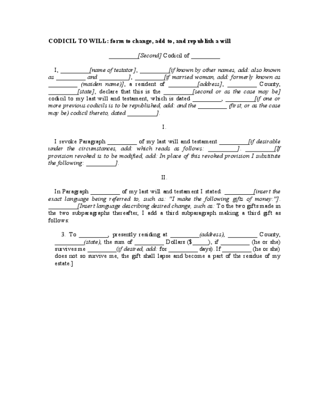 2023 Codicil To Will Templates Fillable Printable PDF Forms Handypdf