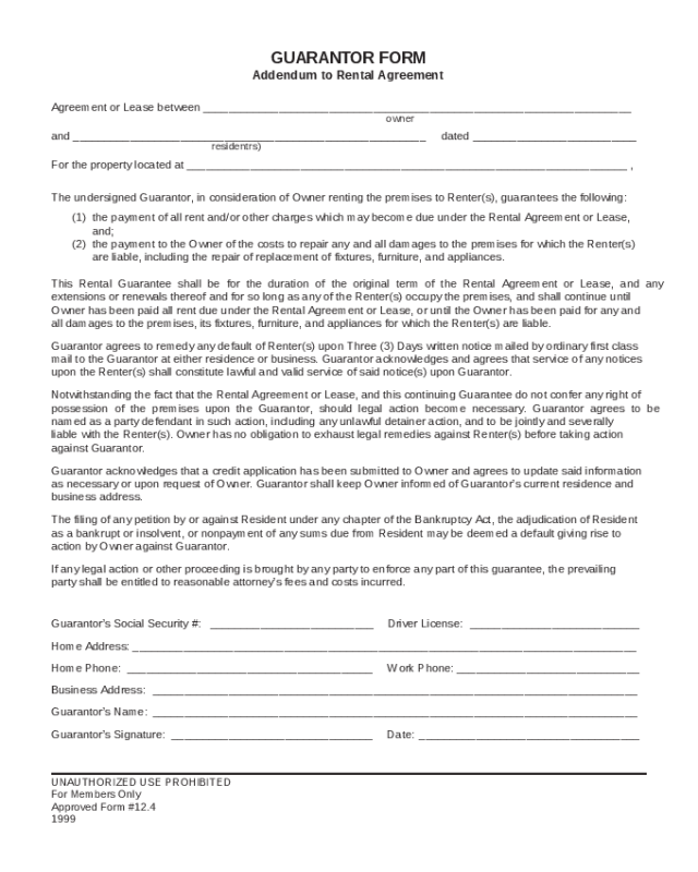 2023 Guarantor Agreement Form Fillable Printable PDF Forms Handypdf