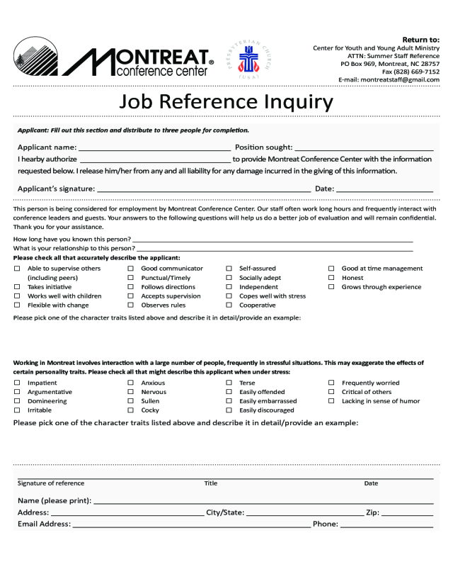 Job Reference Template PDF Template