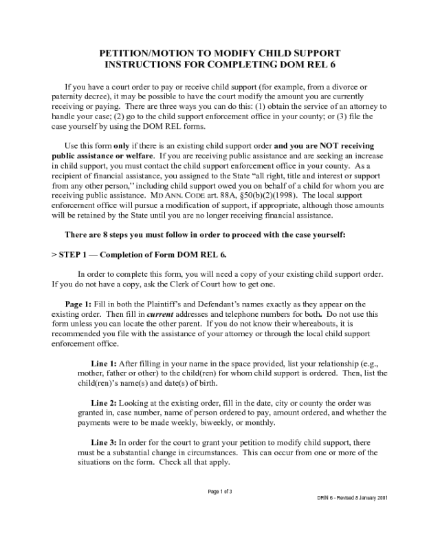 Modify Child Support Petition Or Motion Maryland Edit Fill Sign 
