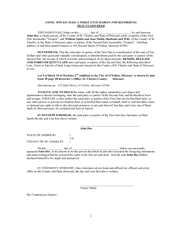 Quit Claim Deed Missouri Edit Fill Sign Online Handypdf