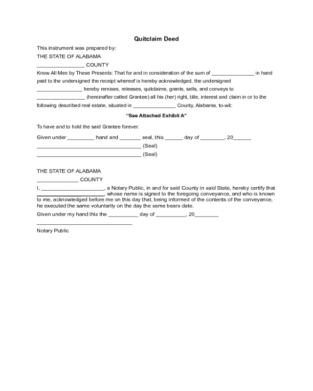 Quitclaim Deed Alabama Edit Fill Sign Online Handypdf