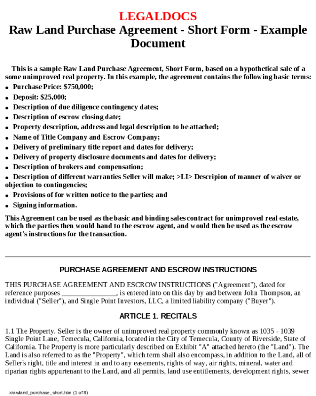 Raw Land Purchase Agreement Edit Fill Sign Online Handypdf