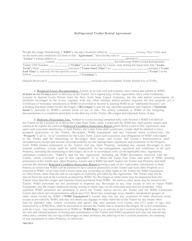 Refrigerated Trailer Rental Agreement Edit Fill Sign Online Handypdf