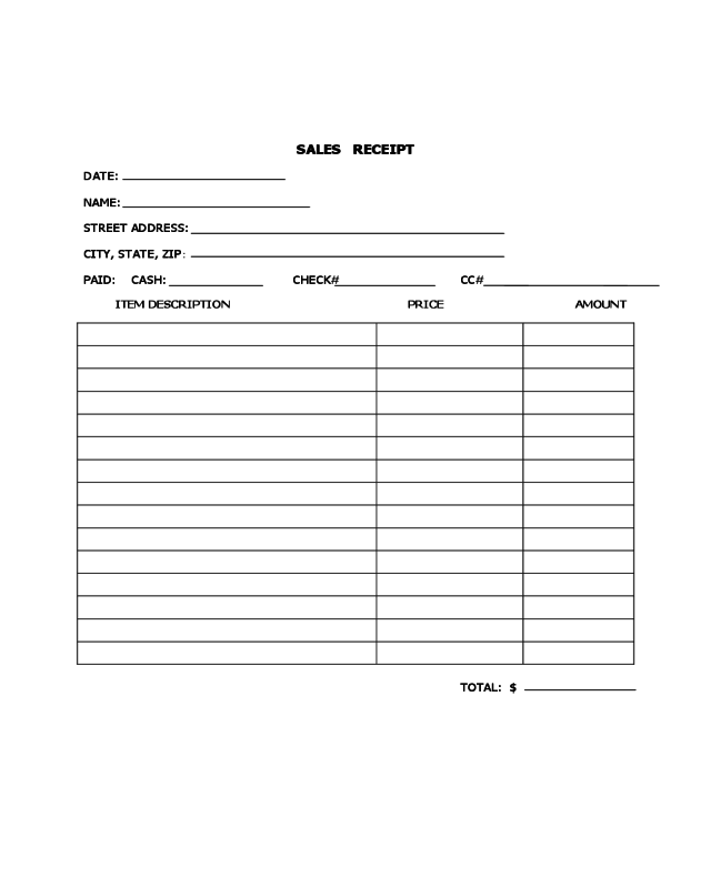 2022 Sales Receipt Form Fillable Printable PDF Forms Handypdf