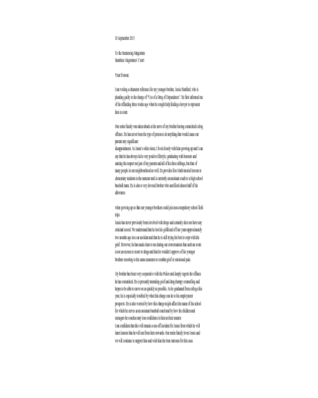 Sample Character Reference Letter For Court By A Family Member Edit 