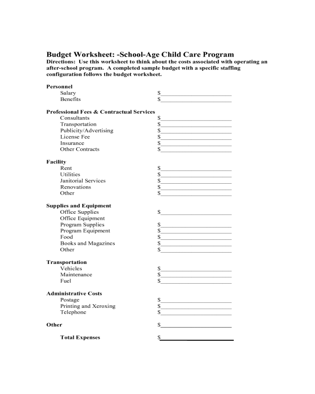 2022 Child Care Budget Form Fillable Printable PDF Forms Handypdf