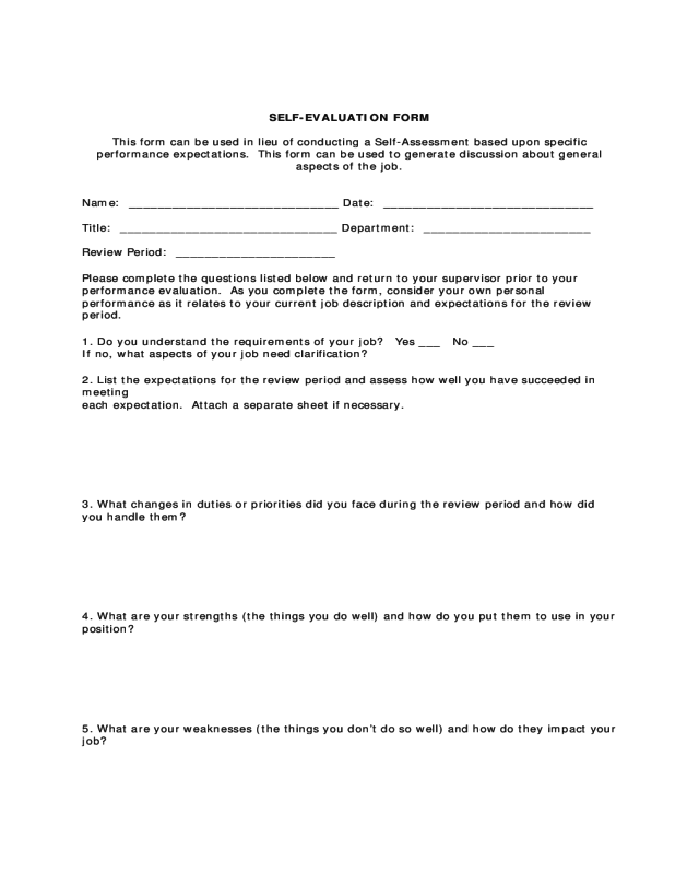 2023 Employee Self Evaluation Form Fillable Printable PDF Forms 