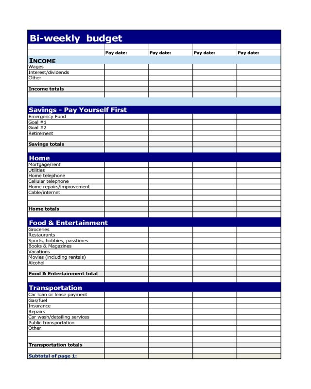 2022 Bi Weekly Budget Template Fillable Printable PDF Forms Handypdf