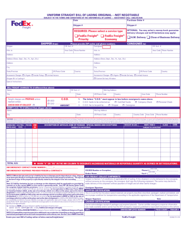 2022 Bill Of Lading Form Fillable Printable PDF Forms Handypdf