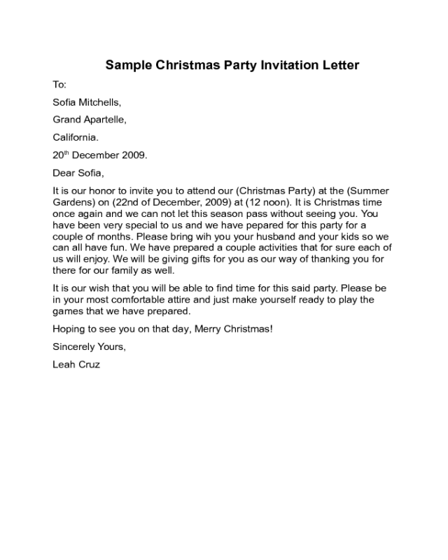 Christmas Party Invitation Letter Sample Edit Fill Sign Online 