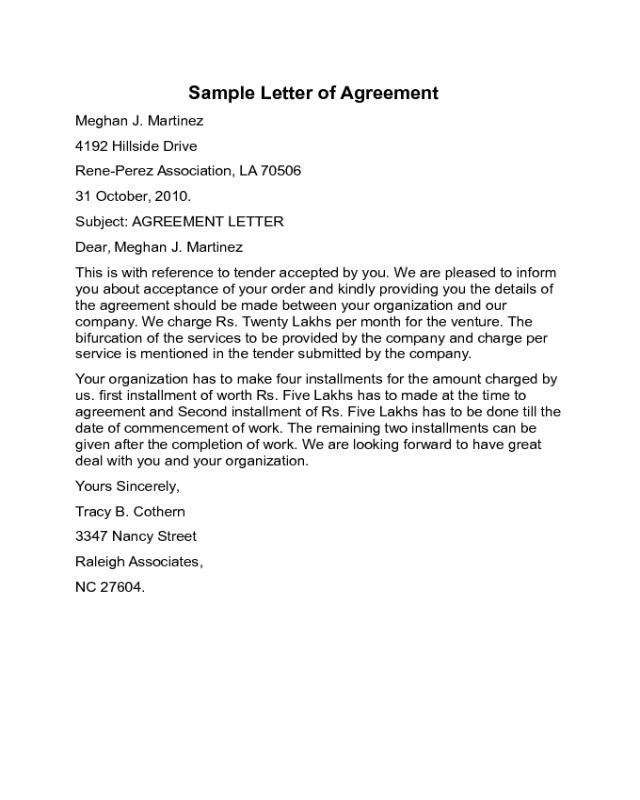 Letter Of Agreement Example Edit Fill Sign Online Handypdf