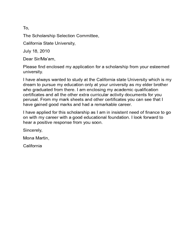 Cover Letter For Scholarship Database Letter Template Collection