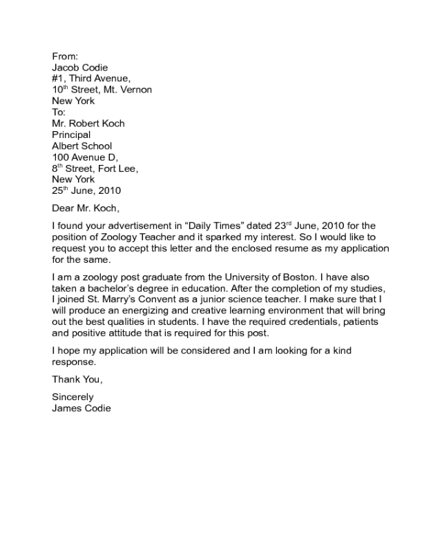 21 Job Application Letter As A Teacher