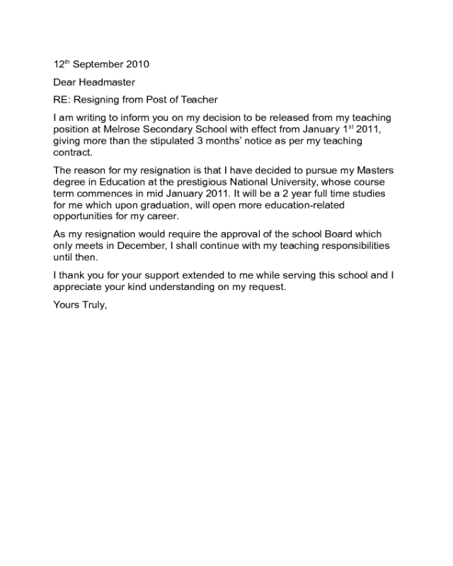 Teacher Resignation Letter Sample Edit Fill Sign Online Handypdf