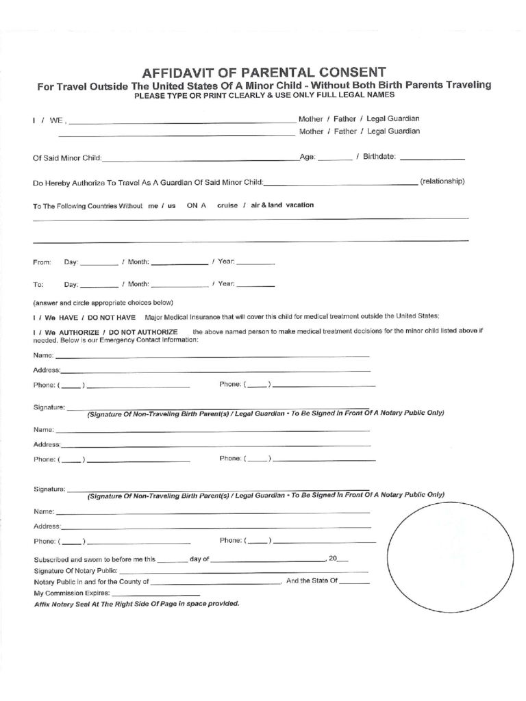 2022 Minor Child Travel Consent Form Fillable Printable PDF Forms 