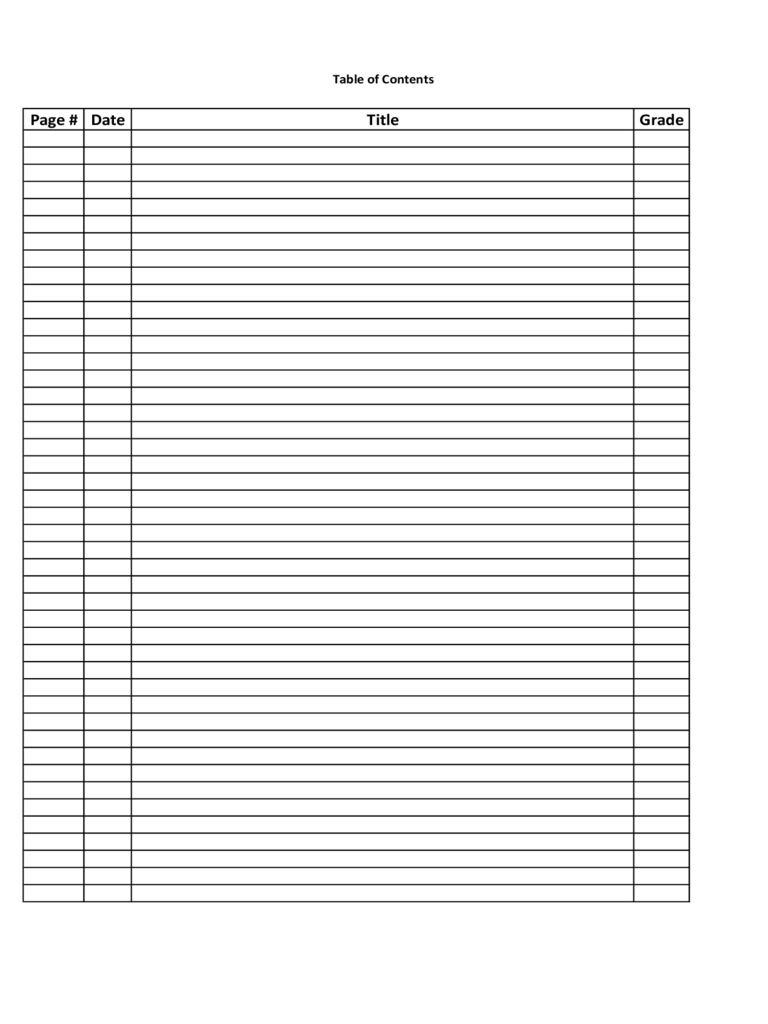 2023 Table Of Contents Template Fillable Printable PDF Forms 