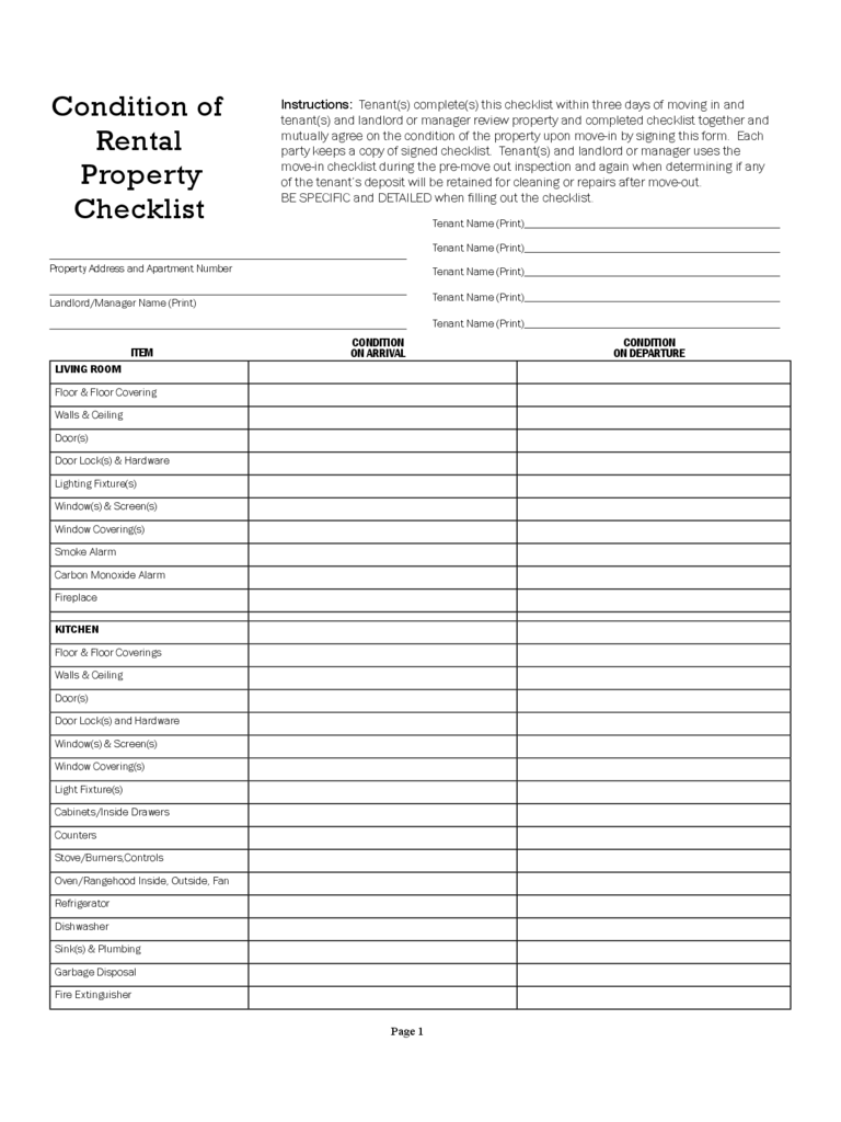 2023 Landlord Inspection Checklist Template Fillable Printable PDF 