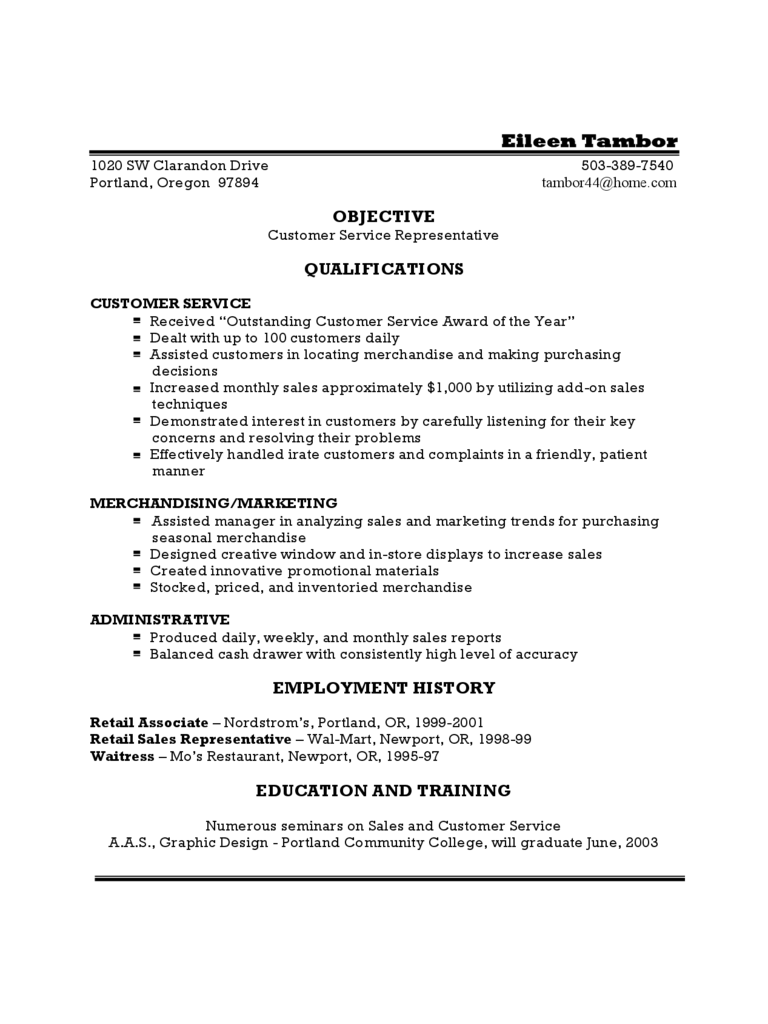 2023 Customer Service Resume Template Fillable Printable PDF Forms 