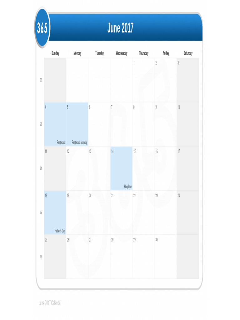 June 2017 Calendar Template Edit Fill Sign Online Handypdf