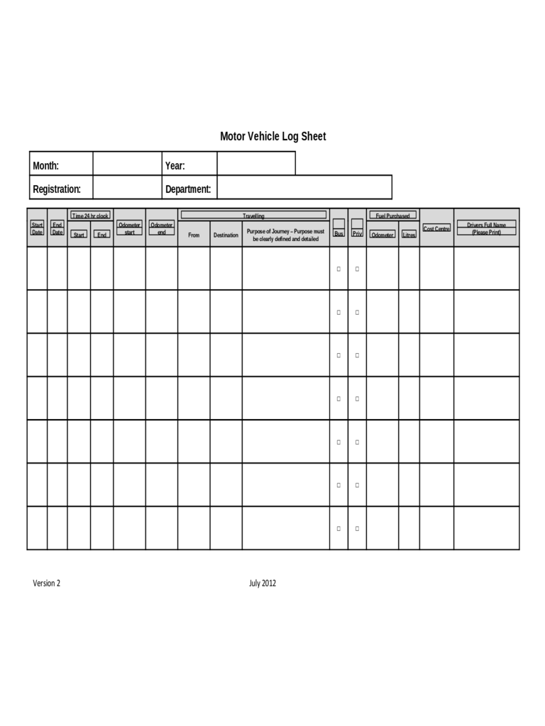 Motor Vehicle Log Sheet Edit Fill Sign Online Handypdf