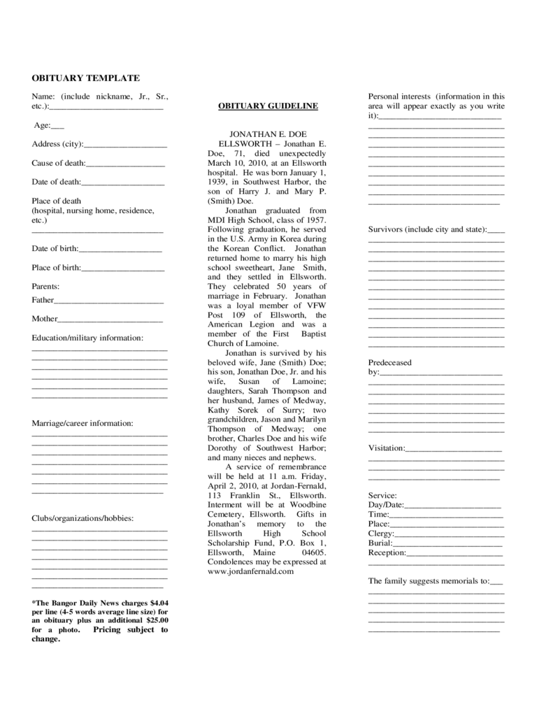 Obituary Template With Picture PDF Template