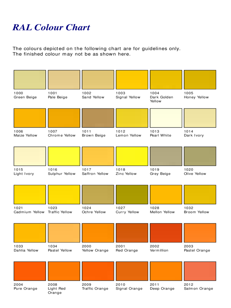 Standard RAL Color Chart Edit Fill Sign Online Handypdf