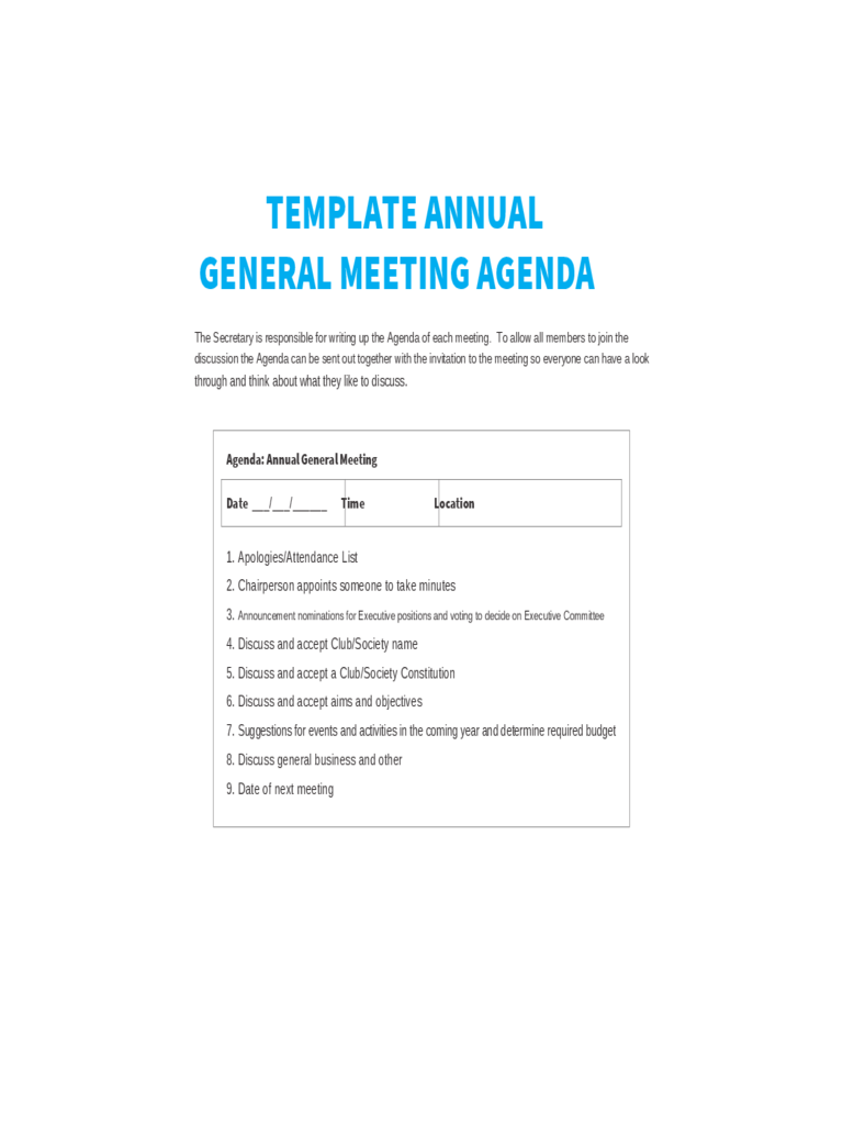 2024 Annual General Meeting Agenda Template Fillable Printable PDF 