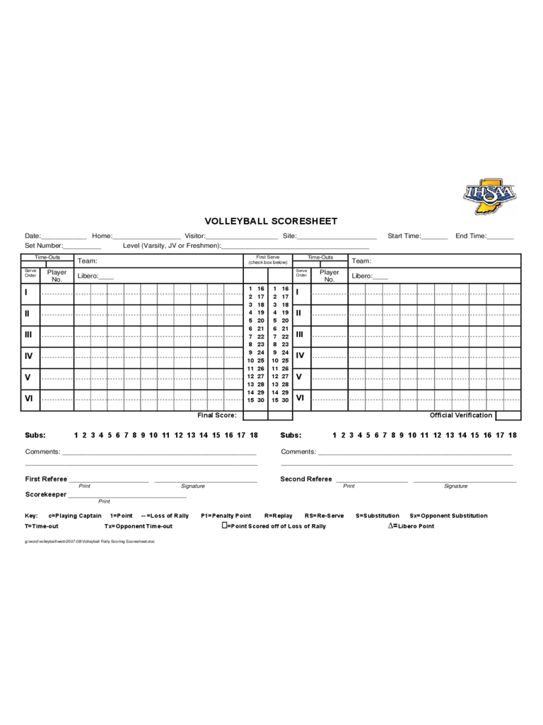 2022 Volleyball Score Sheet Fillable Printable PDF Forms Handypdf