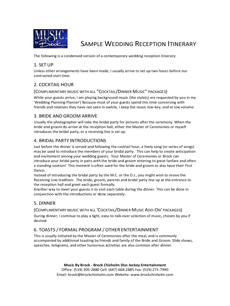 2024 Wedding Reception Itinerary Template Fillable Printable PDF 