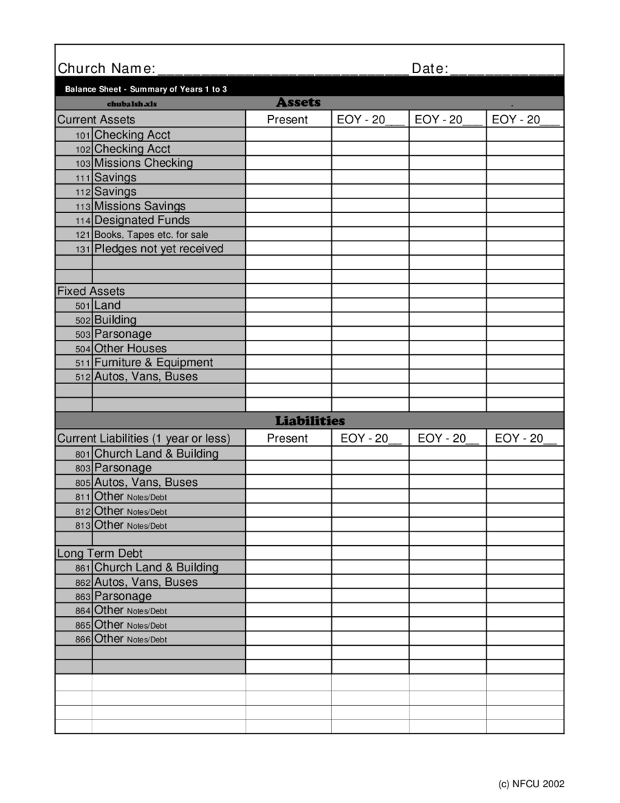 Church Balance Sheet Template DocTemplates