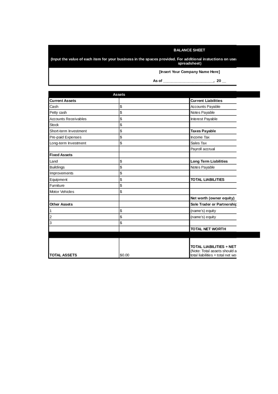 2023 Balance Sheet Template Fillable Printable PDF Forms Handypdf