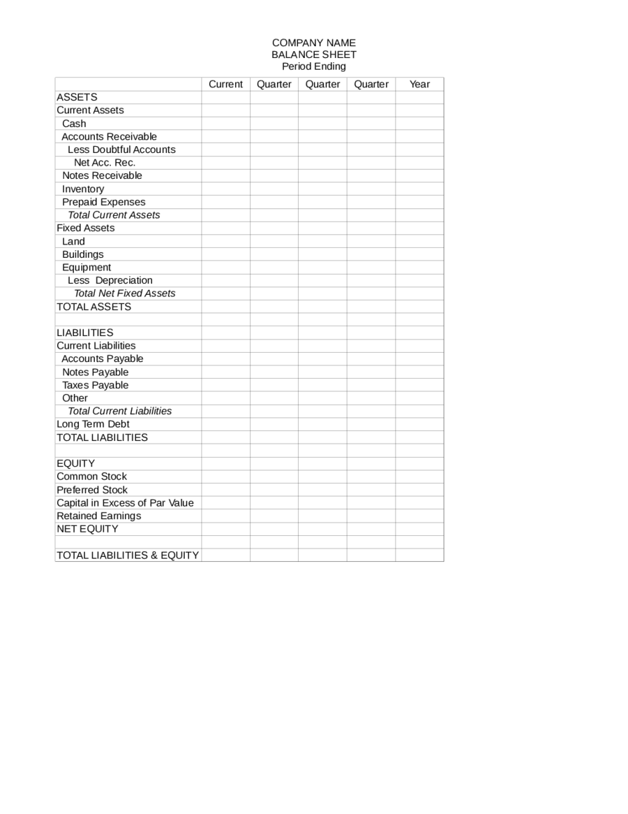 Printable Balance Sheet Business