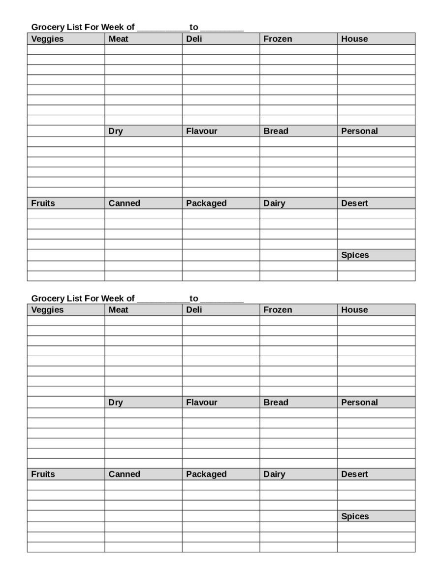 2024 Grocery List Fillable Printable PDF Forms Handypdf