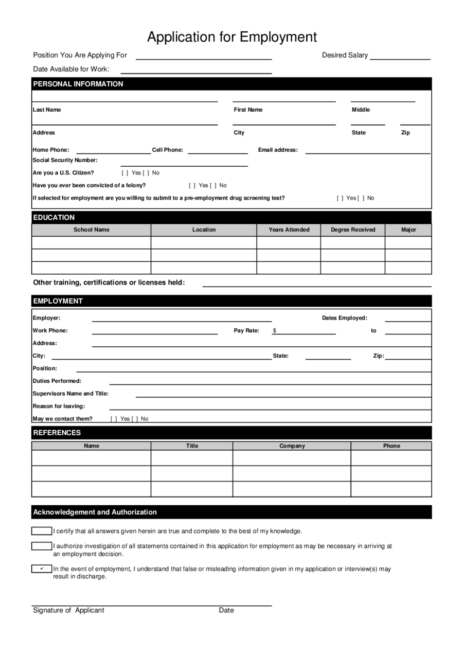 Sample Employment Application Form Template Edit Fill Sign Online Handypdf