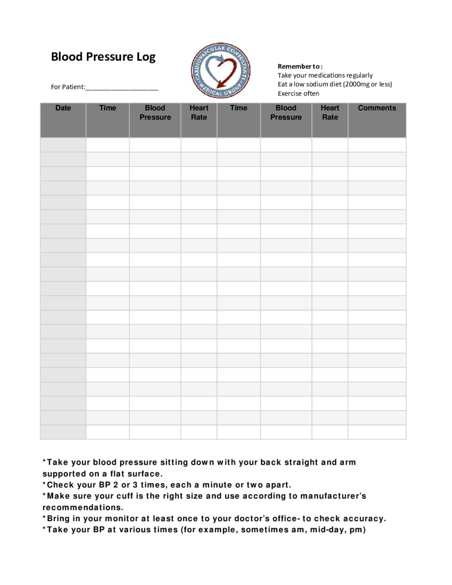 Printable Home Blood Pressure Monitoring Chart Horinvestments
