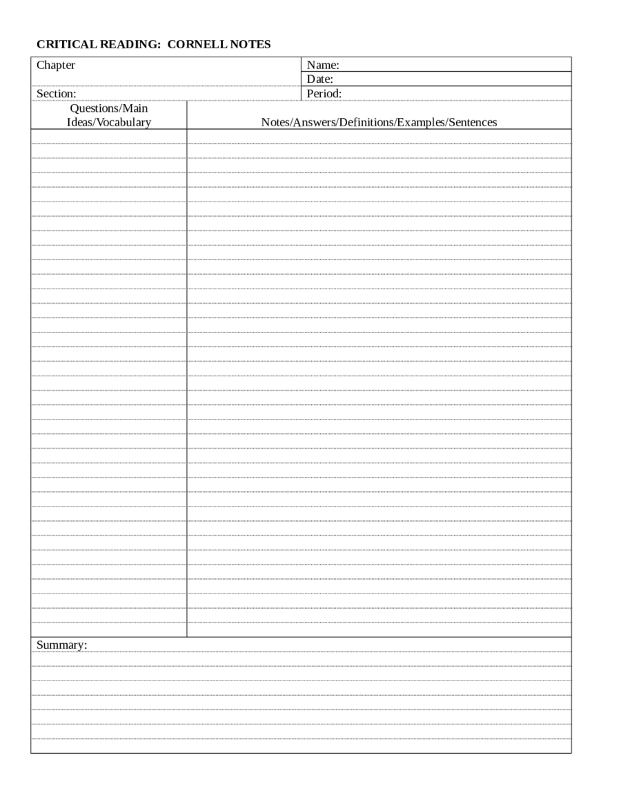 Printable Cornell Notes Template Pdf - Printable Templates Printable Cornell Notes Template Pdf - Printable Templates