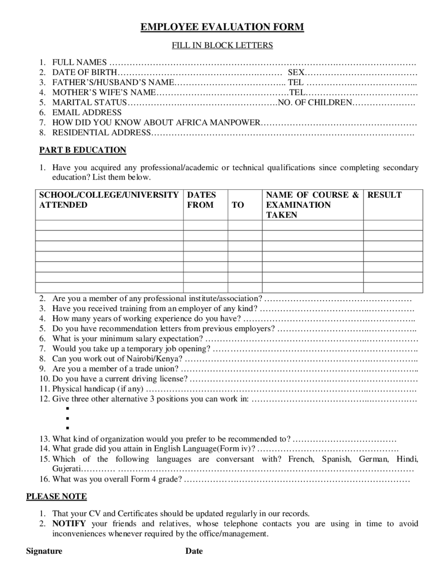 2024 Employee Evaluation Form Fillable Printable PDF Forms Handypdf