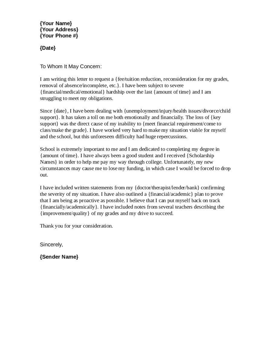 2023 Hardship Letter Fillable Printable PDF Forms Handypdf