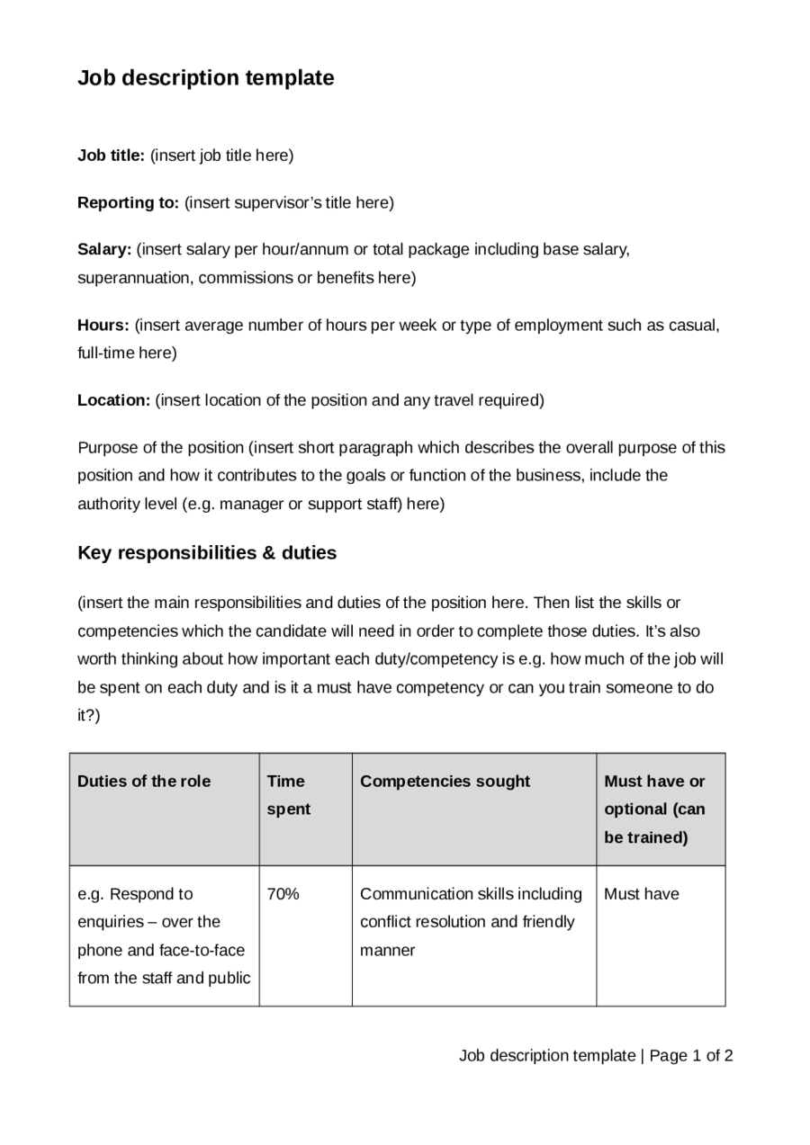 2023 Job Description Template Fillable Printable PDF Forms Handypdf