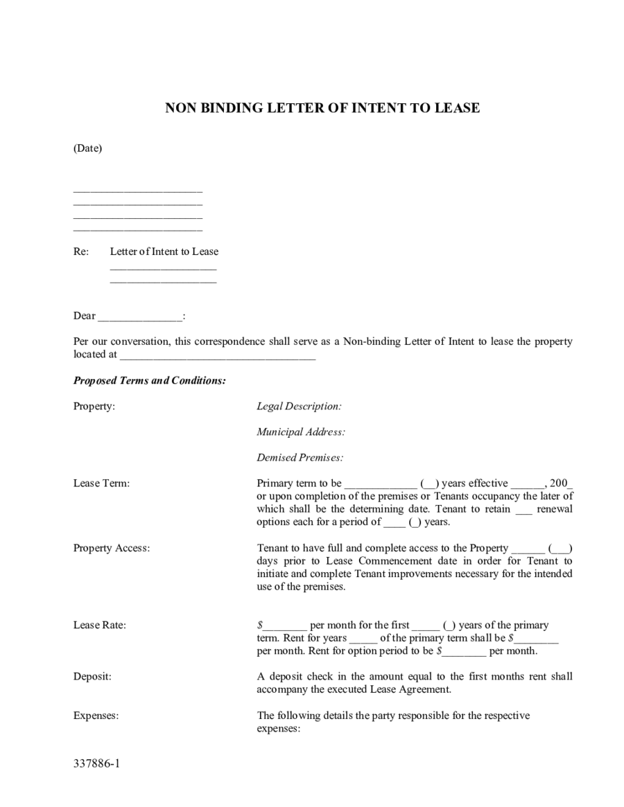 Non Binding Letter Of Intent To Lease Edit Fill Sign Online Handypdf