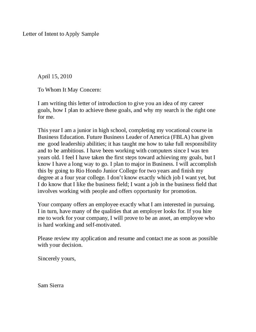 Letter Of Intent Template
