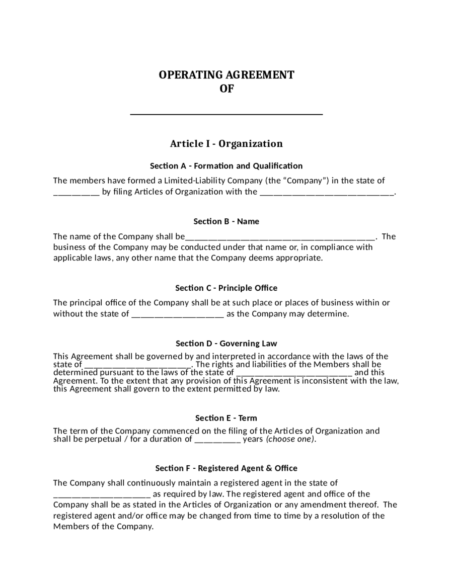 2023 LLC Operating Agreement Template Fillable Printable PDF Forms 