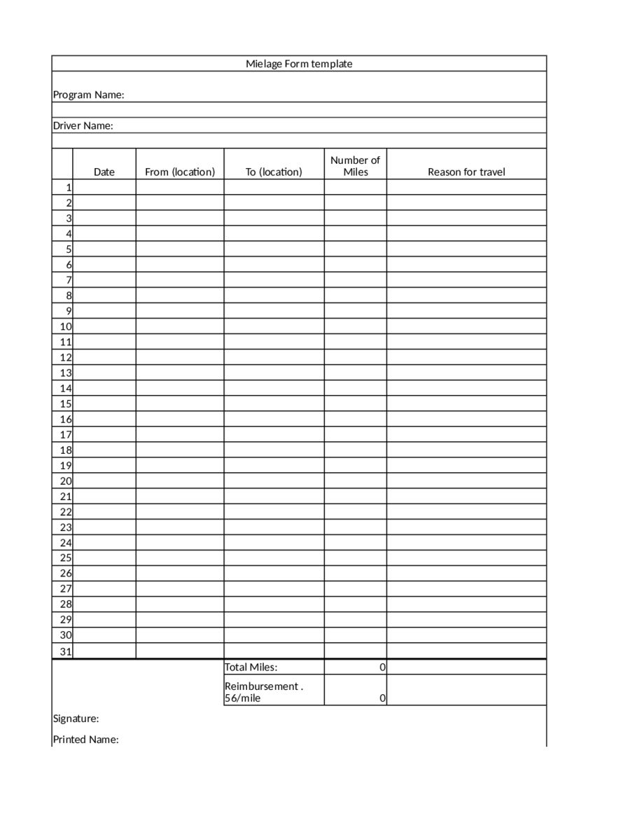2024 Mileage Log Fillable Printable PDF Forms Handypdf